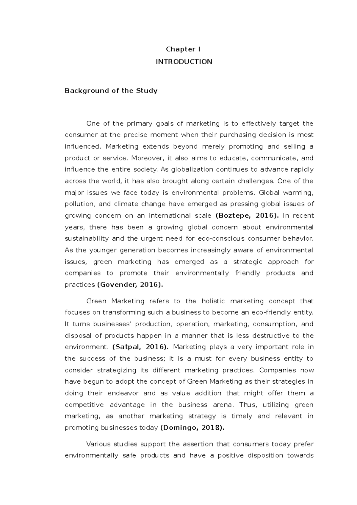 Green Marketing Chapter 1 - Chapter I INTRODUCTION Background of the ...