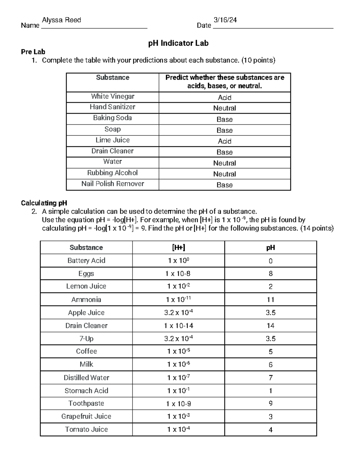 P H+indicator+Lab+v2 - Lab - Name Date pH Indicator Lab Pre Lab 1 ...