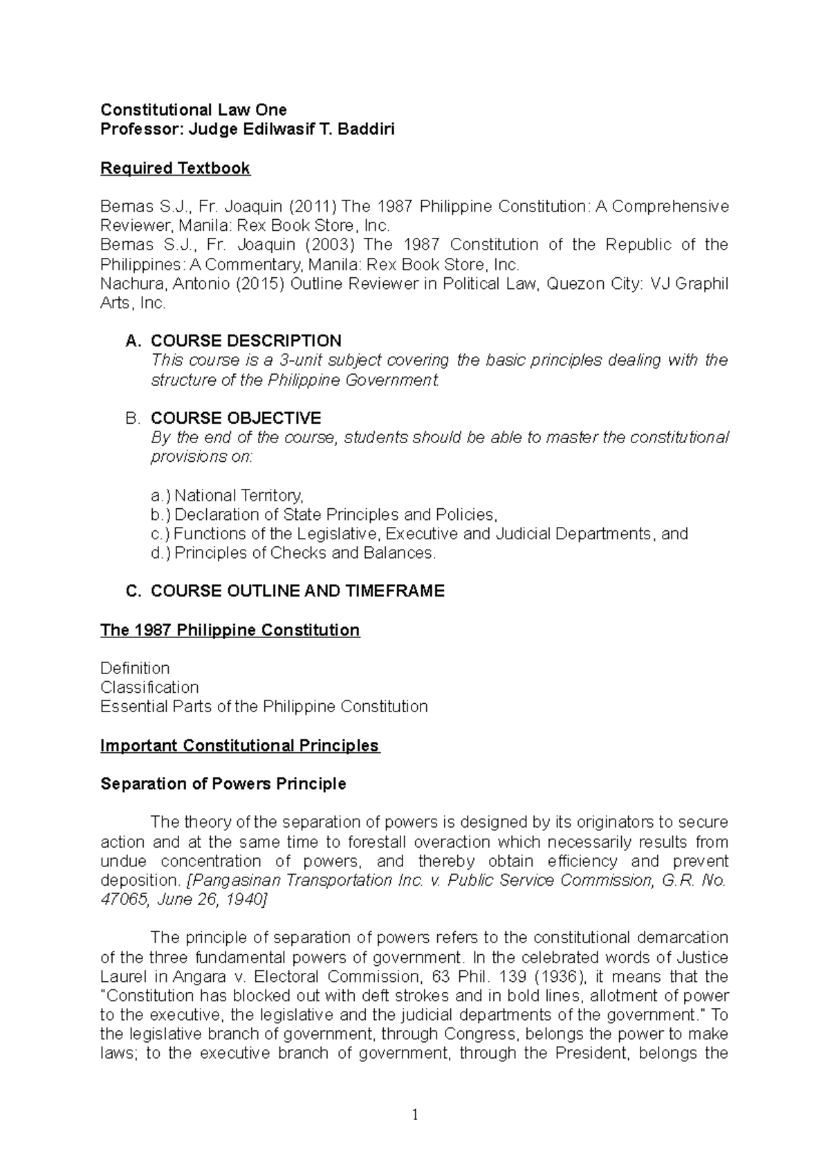 2020-CLR-Syllabus - Constitutional Law I Syllabus - Constitutional Law ...