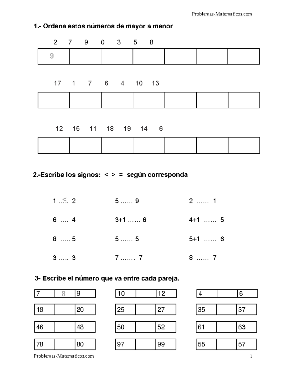 Ejercicios-segundo-grado - 1 .- Ordena estos números de mayor a menor 4 ...