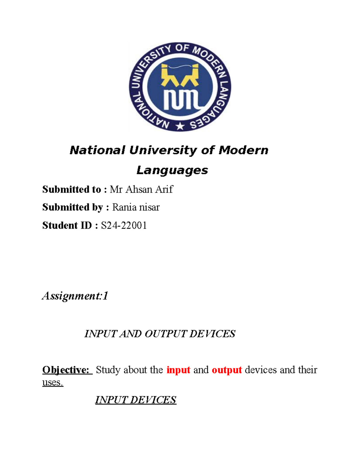 aict lab report 1 - National University of Modern Languages Submitted to : Mr Ahsan Arif ...