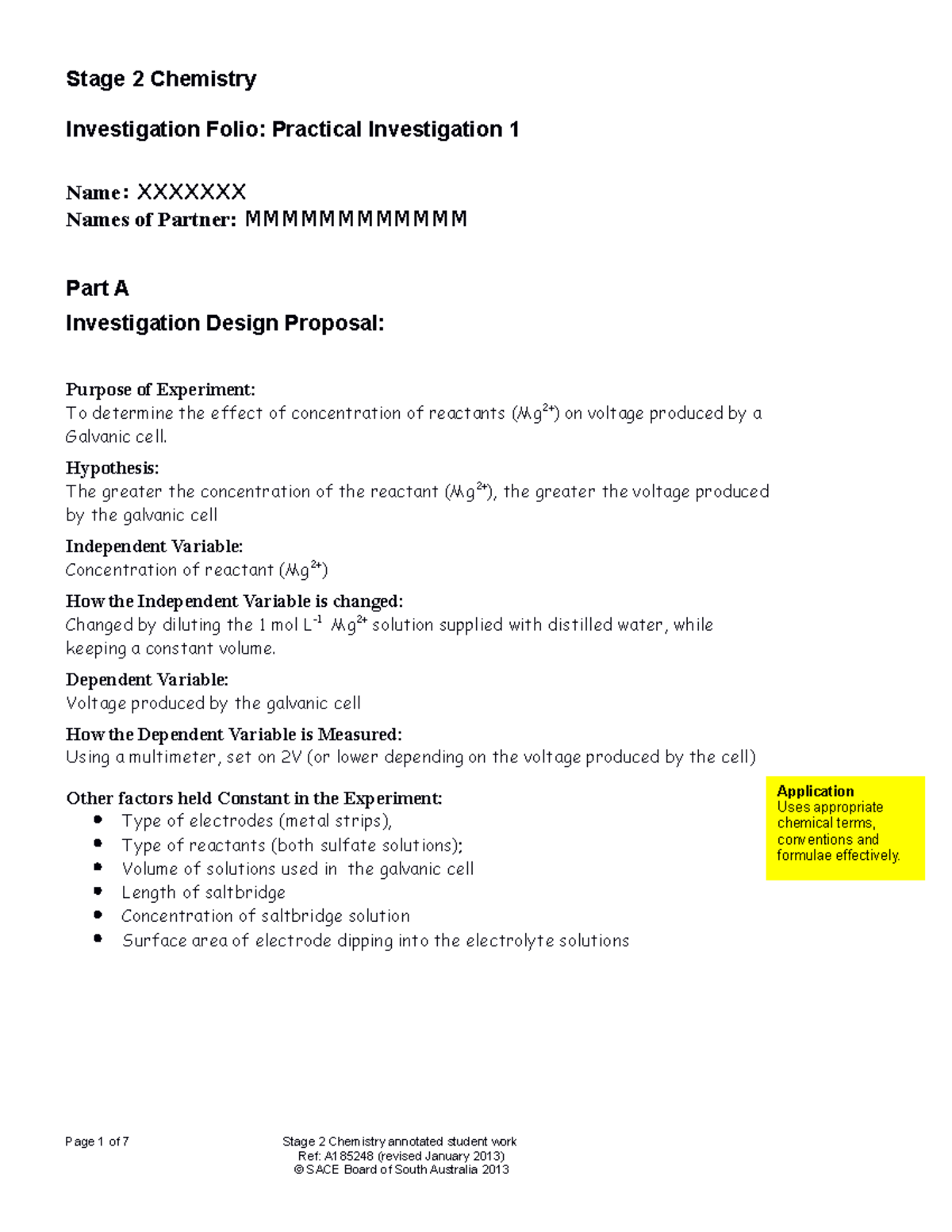 AT1 - Task 1 - Student 1 Response - Stage 2 Chemistry Investigation ...