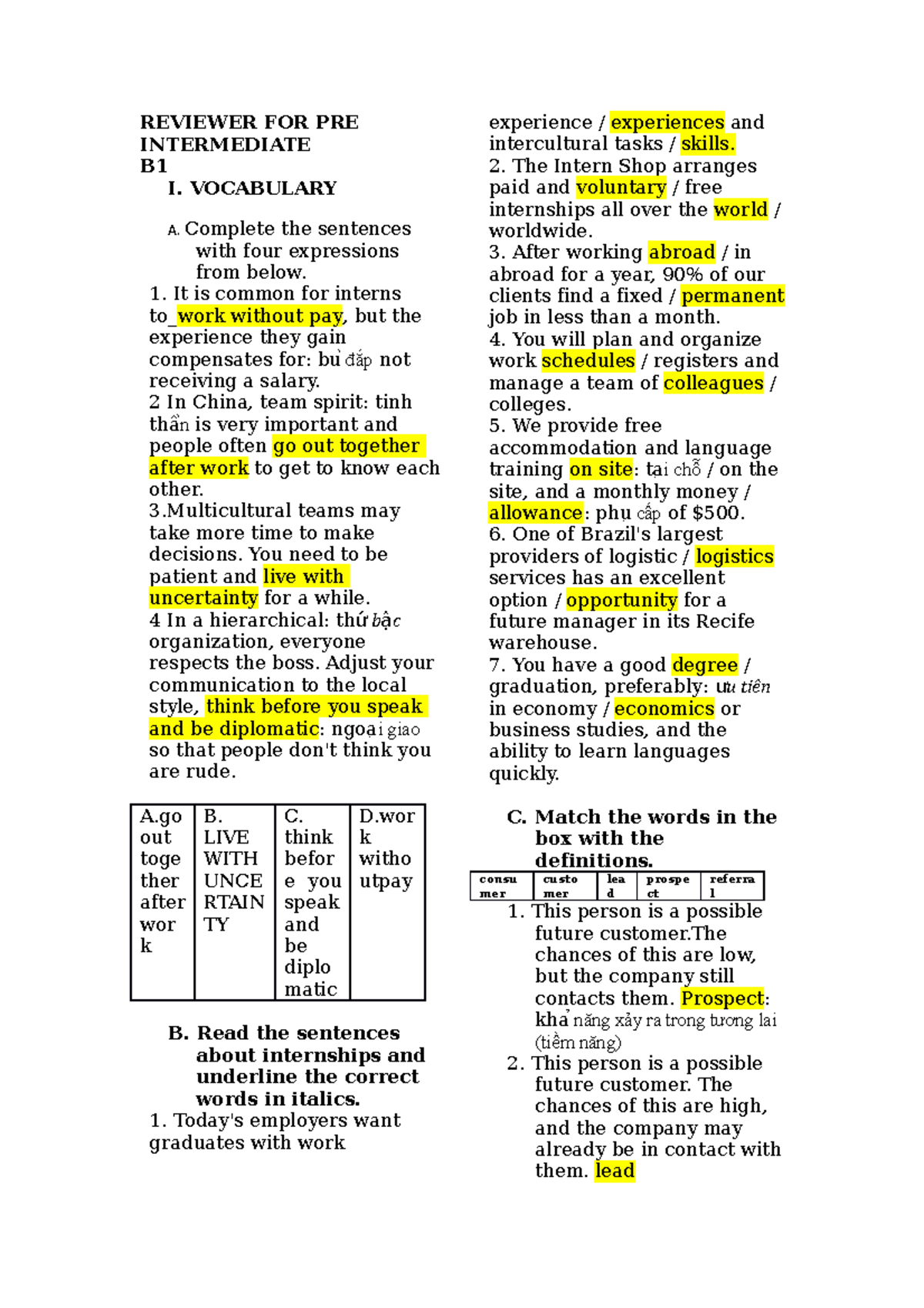 Reviewer FOR PRE Intermediate - REVIEWER FOR PRE INTERMEDIATE B I ...