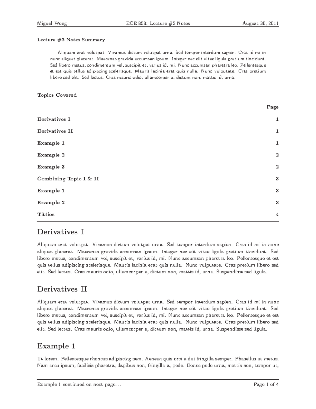 Lecture Notes-template - Lecture #2 Notes Summary Aliquam erat volutpat ...