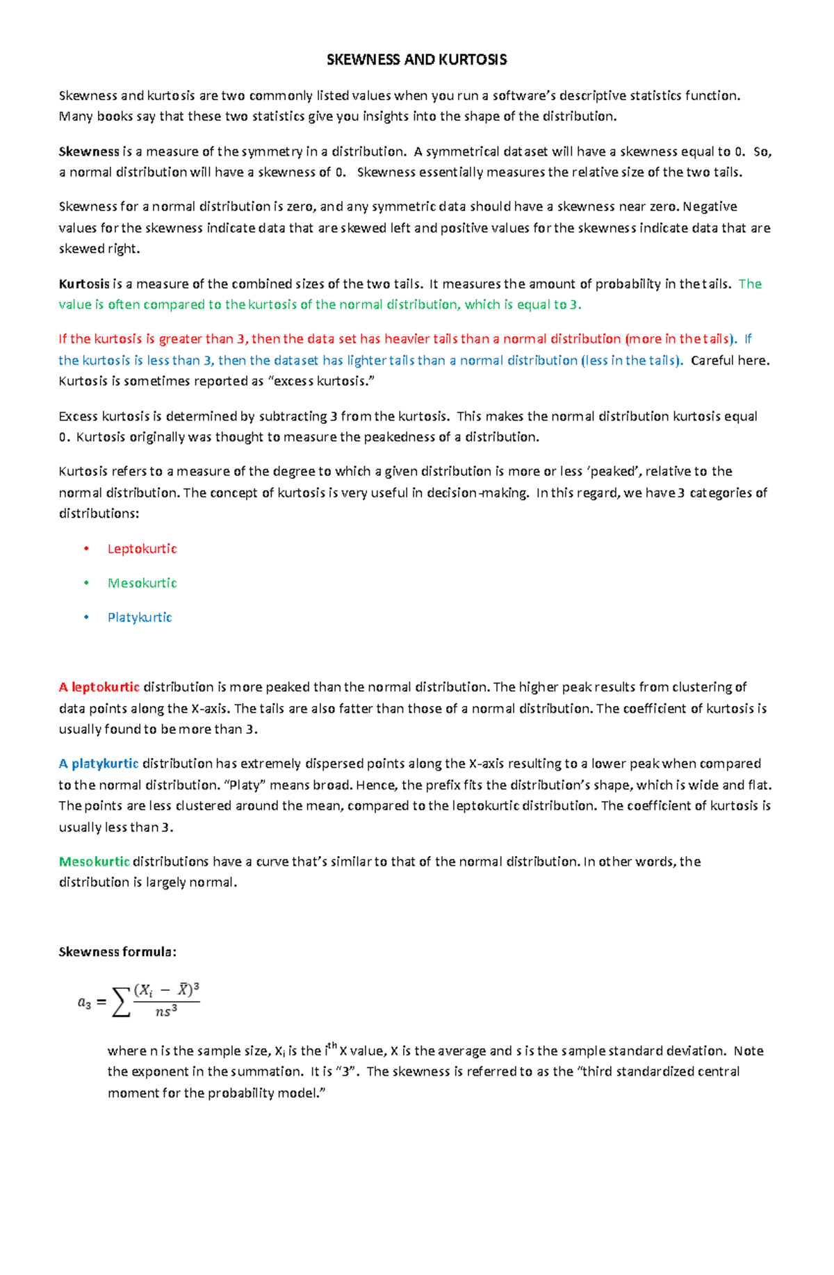 Skewness kutosis areas under norma curve pearson r - SKEWNESS AND ...