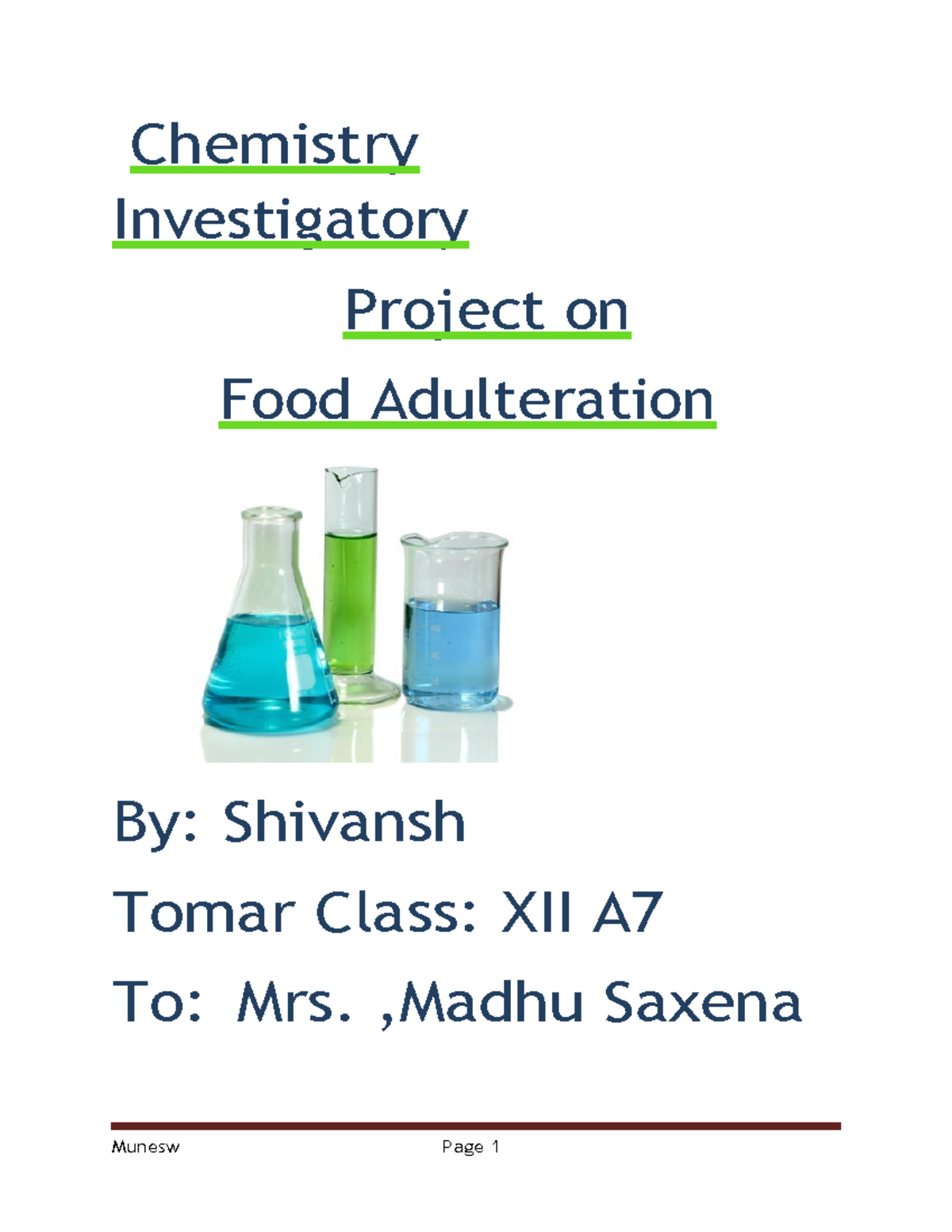 Chemistry.pdf food adulteration - Munesw Page 1 Chemistry Investigatory ...