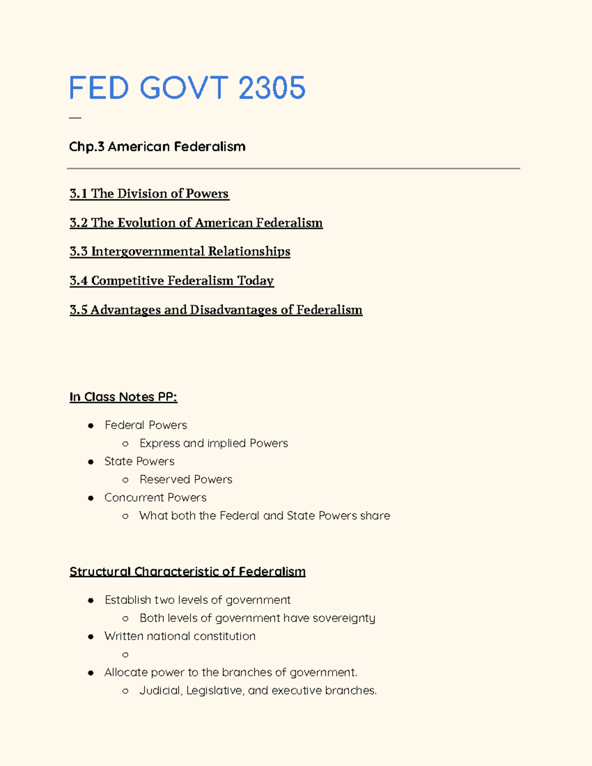 Chp.3 American Federalism - FED GOVT 2305 Chp American Federalism 3 The ...