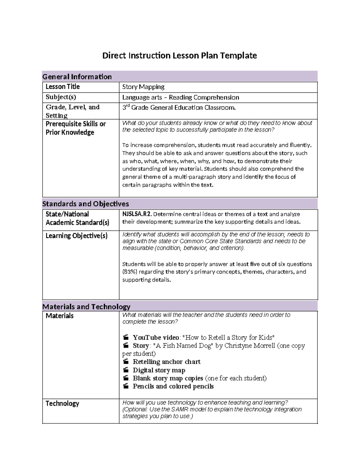 Task I - Task I - Direct Instruction Lesson Plan Template General ...