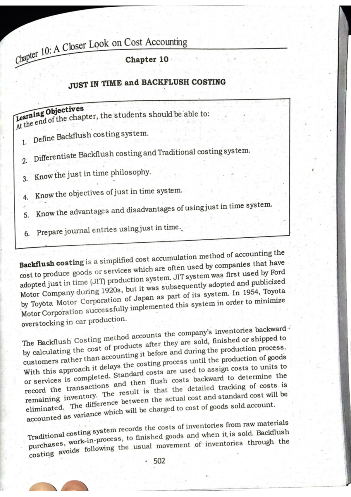Chapter 10 - JIT & Backflush costing - Cost Accounting - Studocu
