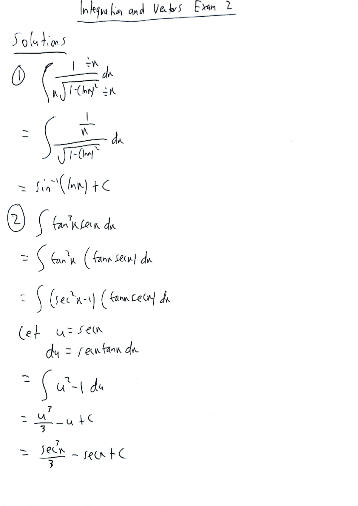Integration and vectors exam 2 - Integration and Ventors Exam 2 ...