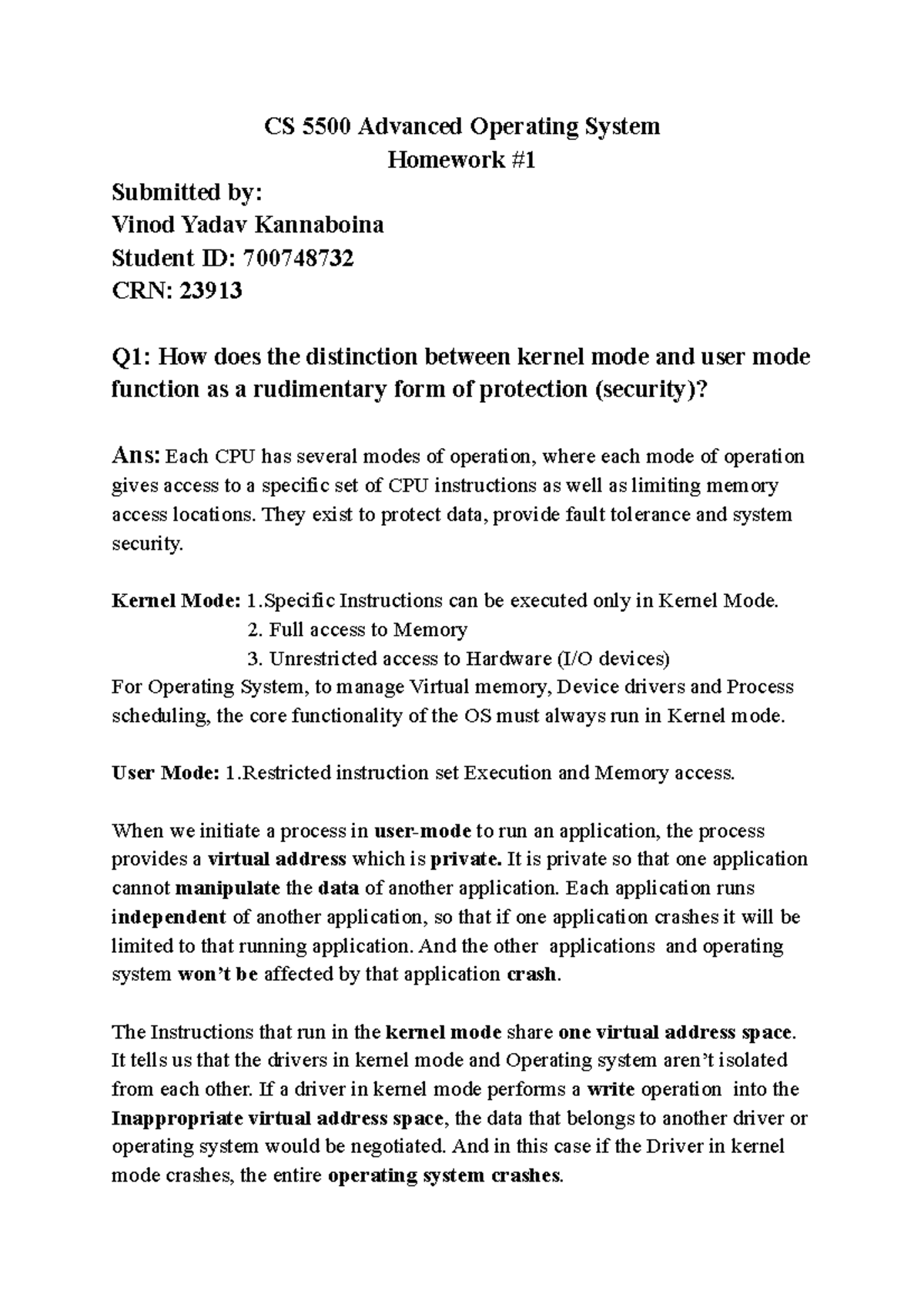 AOS assigment 1 - advanced operating systems assignment 1 - CS 5500 Advanced Operating System ...