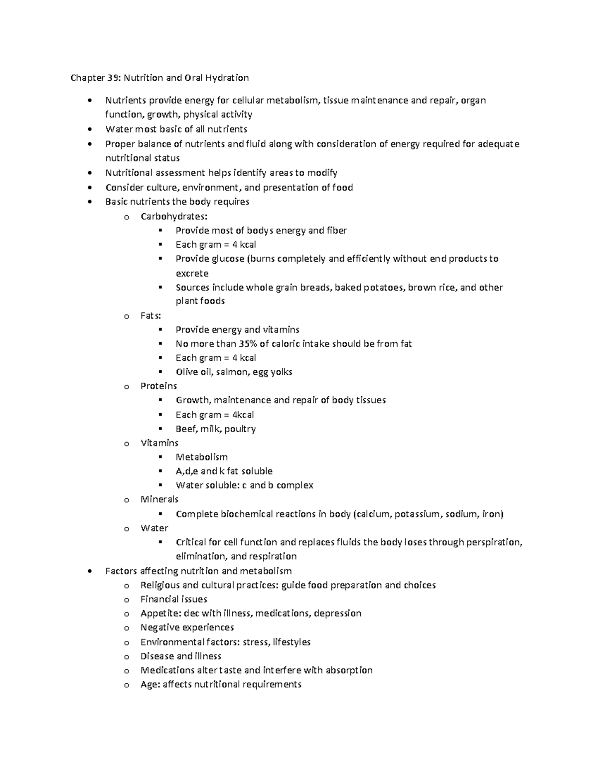 Ch 39 Nutrition And Oral Hydration Chapter 39 Nutrition And Oral