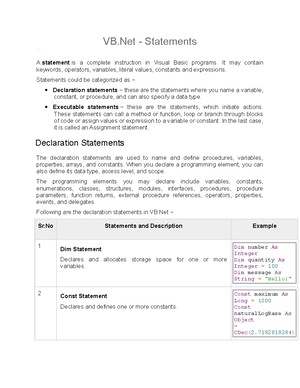 V Lecture - Visual Basic .NET (VB) is an object-oriented computer programming language ...