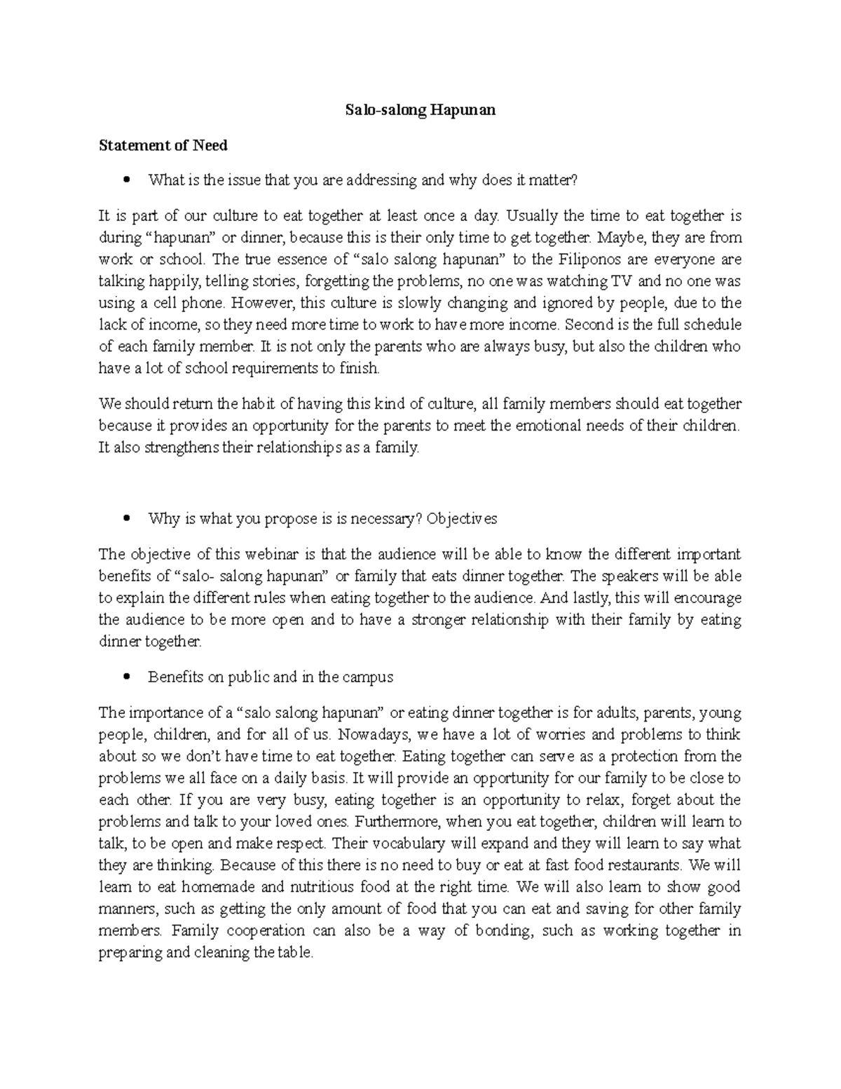 Statement Of Need Grade 12 Civil Engineer BSCE 2 UNP StuDocu