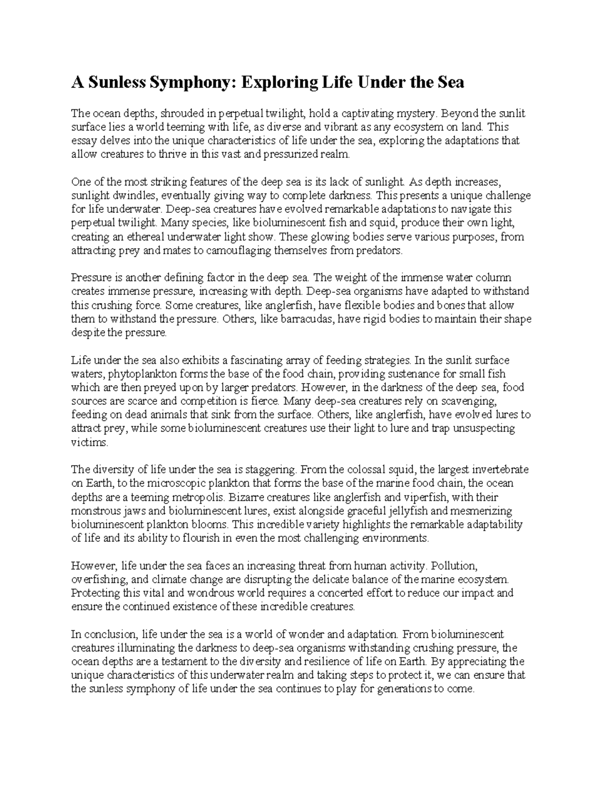 A Sunless Symphony - essay - A Sunless Symphony: Exploring Life Under ...