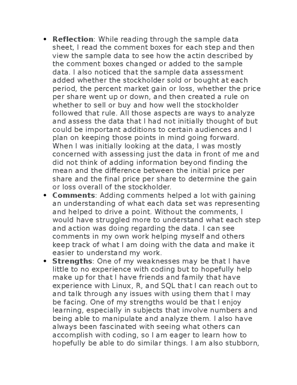 2.2 Journal - Reflection: While reading through the sample data sheet ...