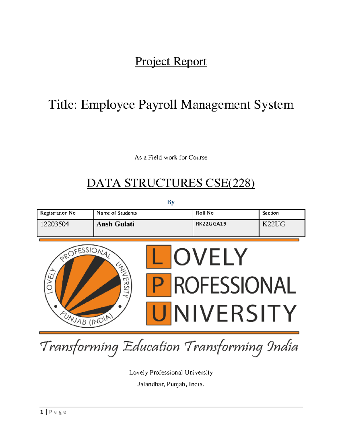 Employee-Payroll-System - Project Report Title: Employee Payroll ...