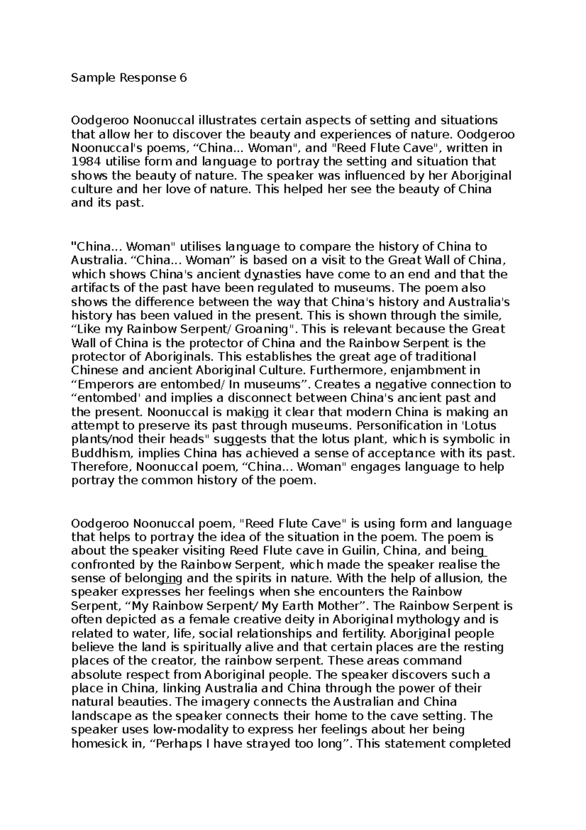 Sample Response 6 - Studocu