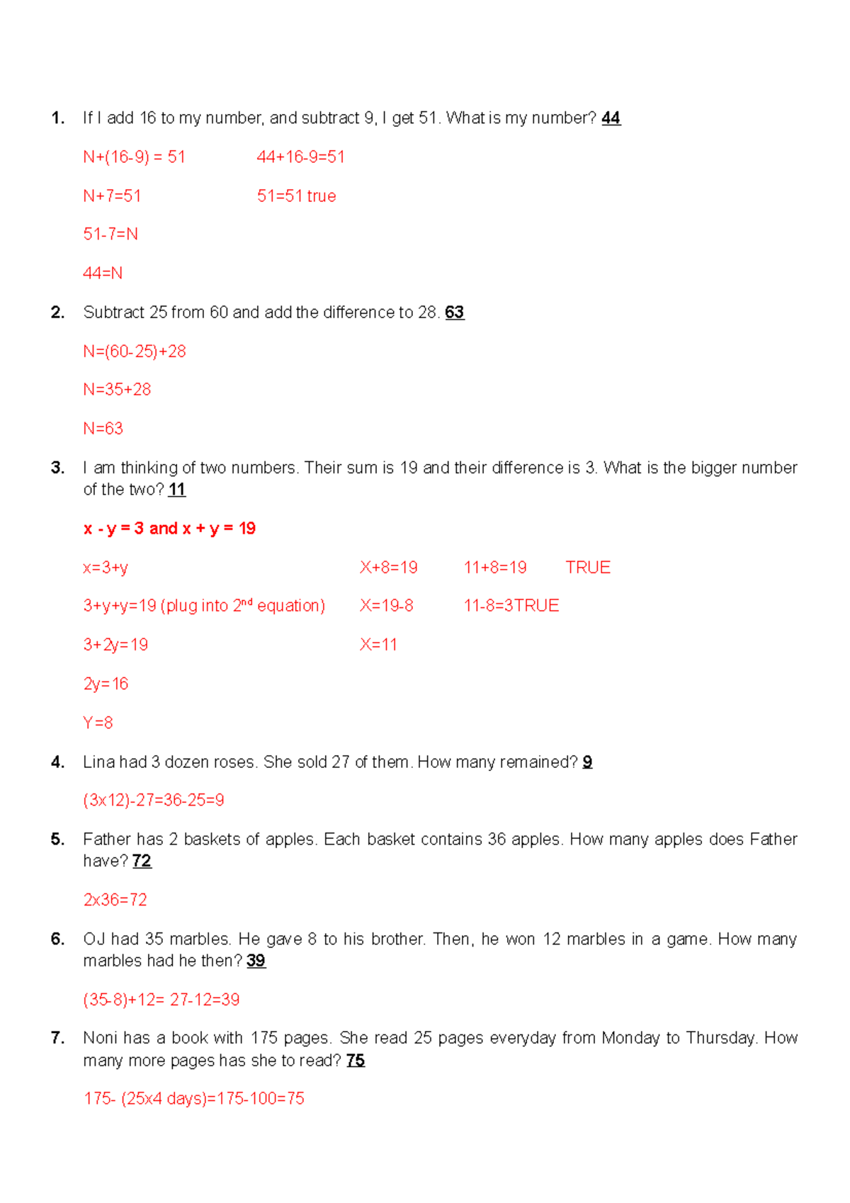 MATH Challenge lesson plan - 1. If I add 16 to my number, and subtract ...