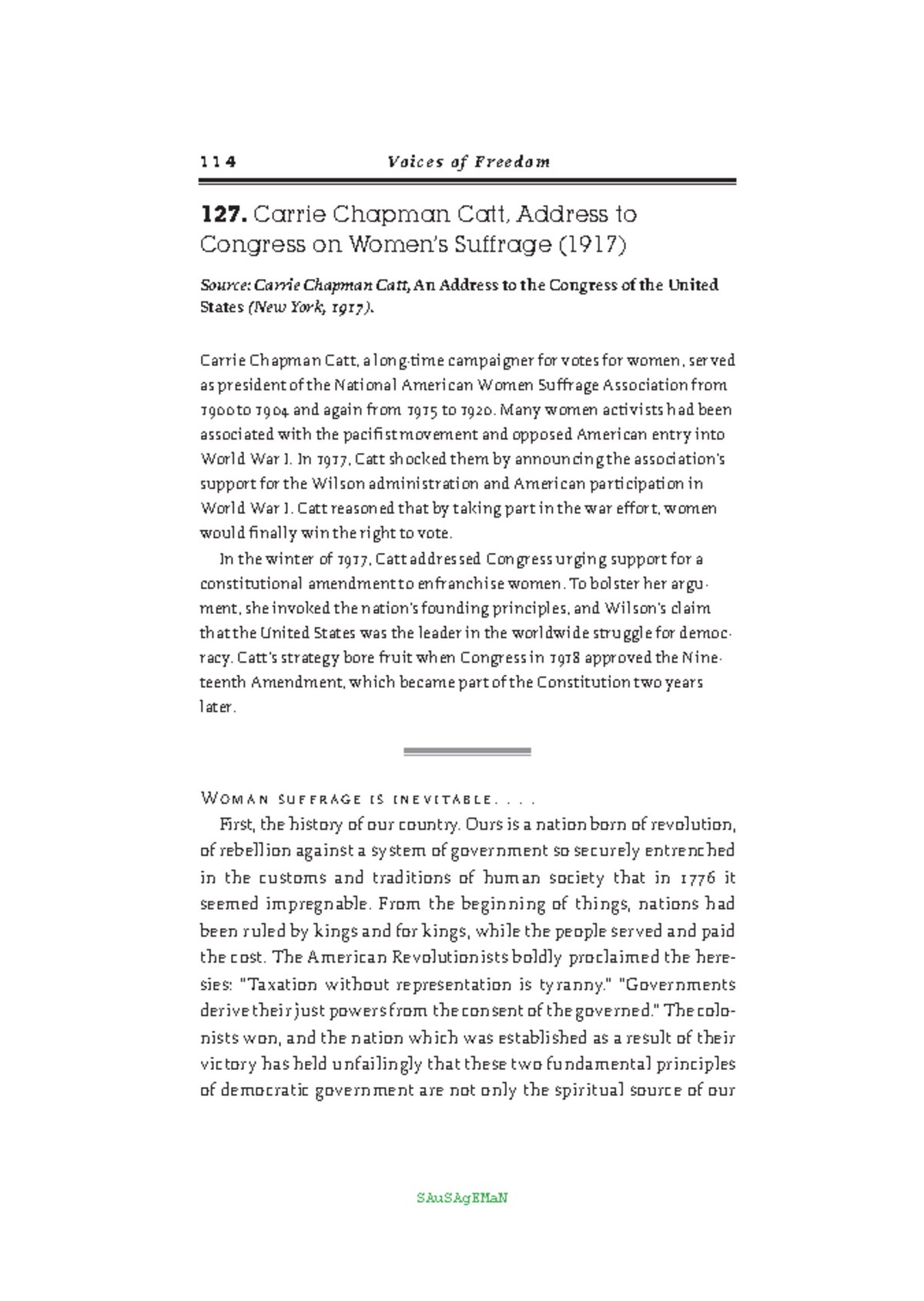 Carrie Catt - Women’s Suffrage - 1 1 4 Vo i c e s o f F r e e d o m 127 ...