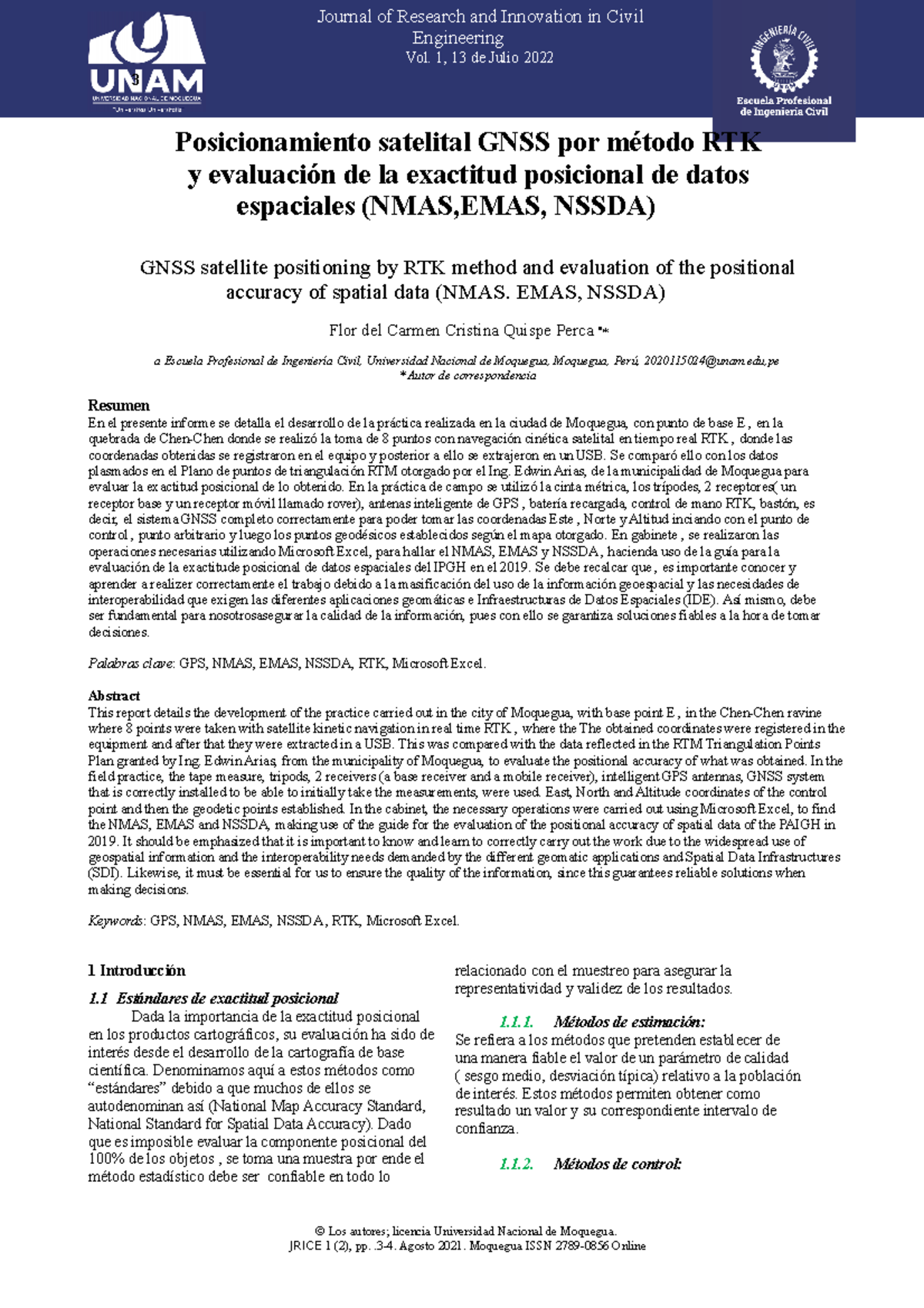 Informe 5 PTO GEOD - 3 Posicionamiento satelital GNSS por método RTK y evaluación de la ...