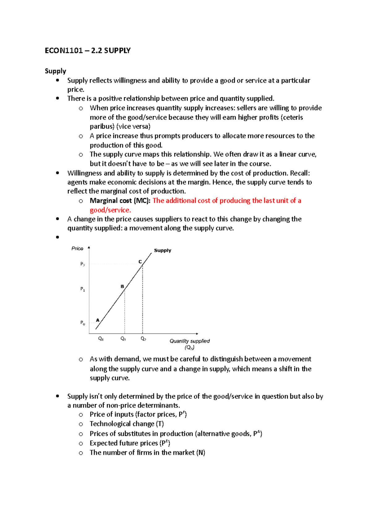 2.2 Supply - Lecture notes 3 - ECON1101 – 2 SUPPLY Supply Supply ...