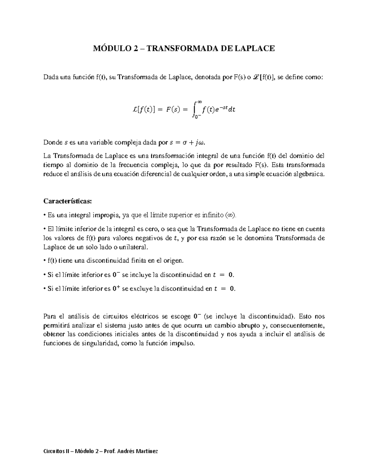 Parte 2-1 Transformada DE Laplace - MÓDULO 2 – TRANSFORMADA DE LAPLACE ...