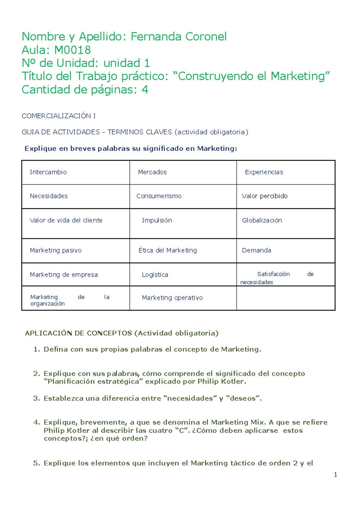 Fernanda - trabajo practico 1 obligatorio comercializacion I - Nombre y ...