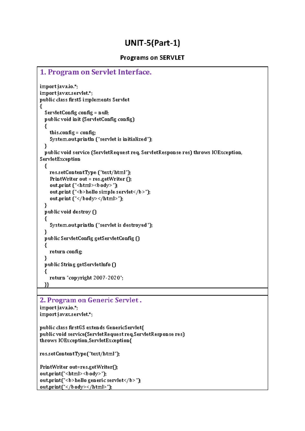 Program On Servlet Unit 5 Part 1 Programs On Servlet 1 Program On Servlet Interface