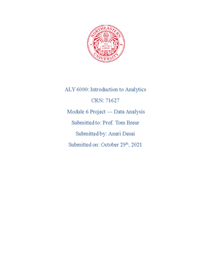 ALY6000 Intro to Analytics 1 - ALY Module 1: Introduction to Statistics and Data Analytics - Studocu