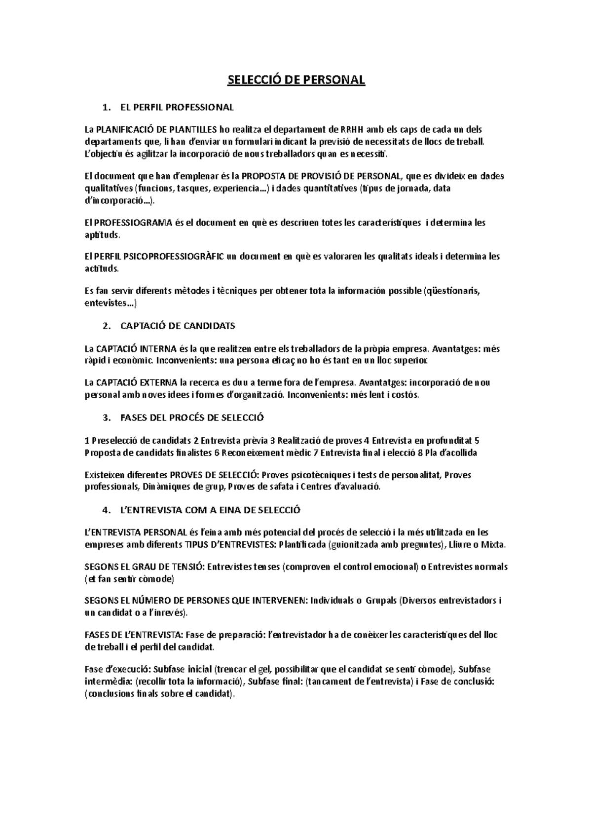 Selecció DE Personal - WERWE - SELECCIÓ DE PERSONAL 1. EL PERFIL ...