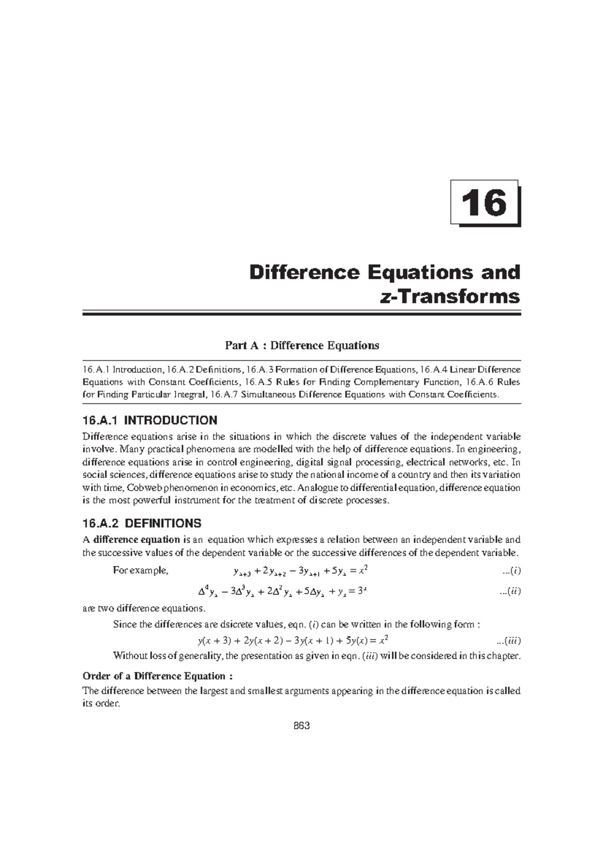 Z - Transforms AND Difference Equations - Difference Equations and z-Transforms Part A ...