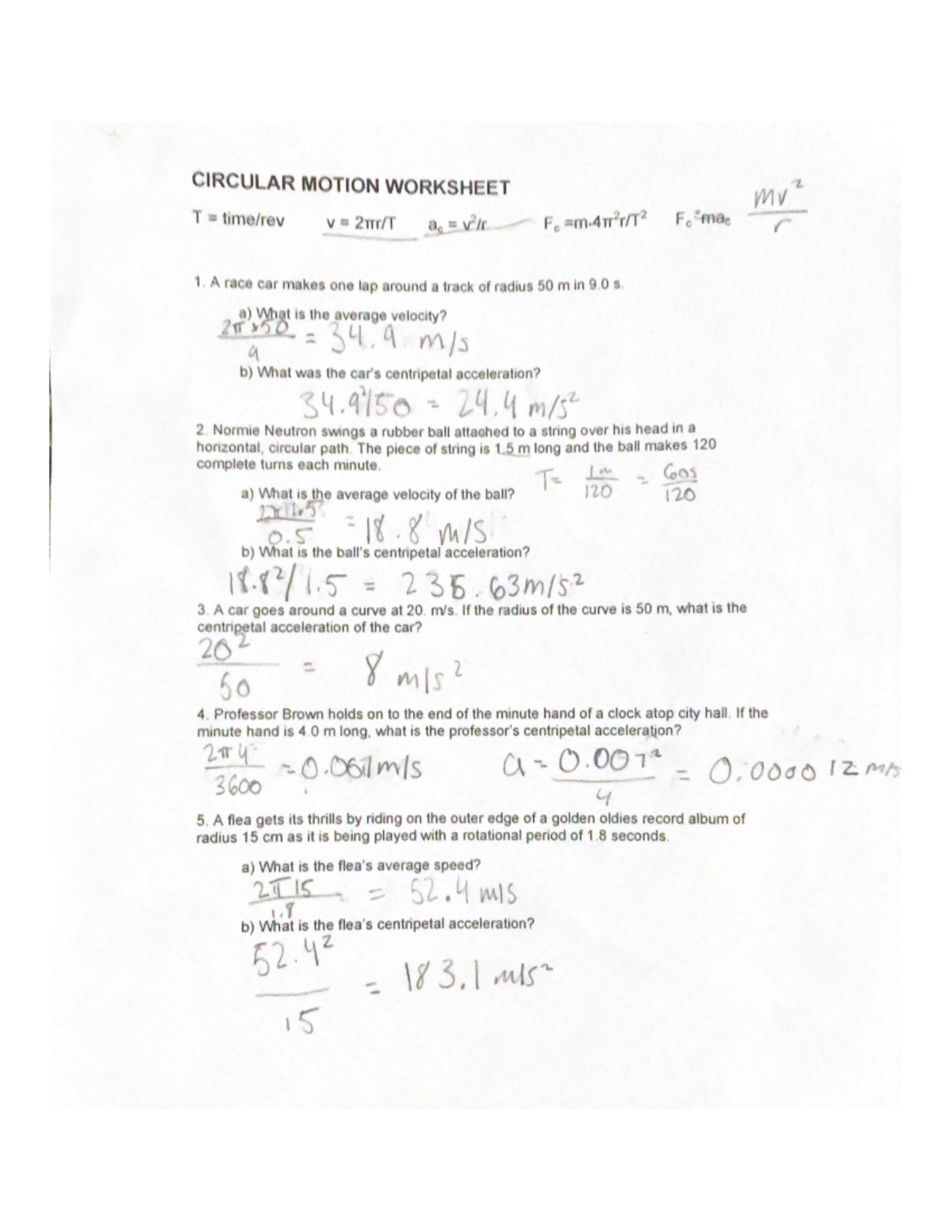 Circular Motion Worksheet - Studocu