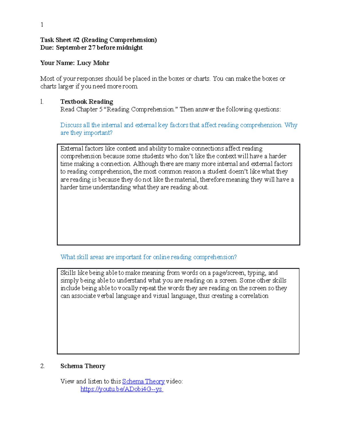 Task Sheet #2 (Comprehension) - Task Sheet #2 (Reading Comprehension ...
