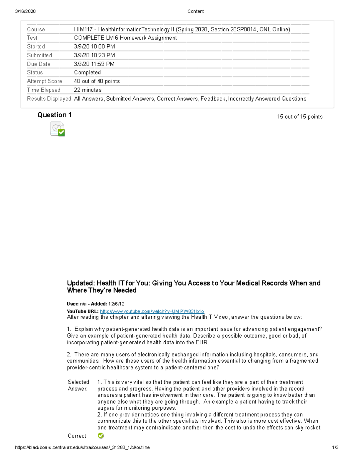 HIM 117 Module 6 HW - home work - 3/16/2020 Content - Studocu