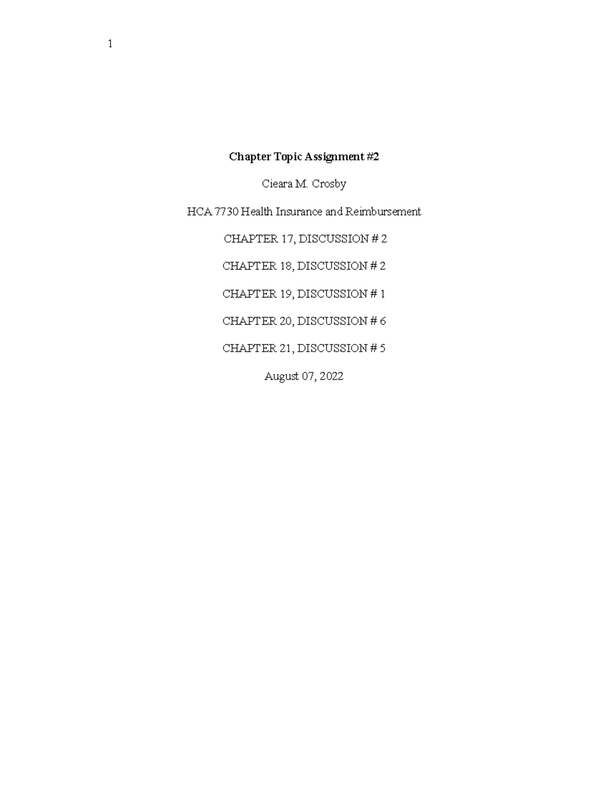 Chapter Topic Assignment 2 - Cieara M. Crosby - Chapter Topic ...
