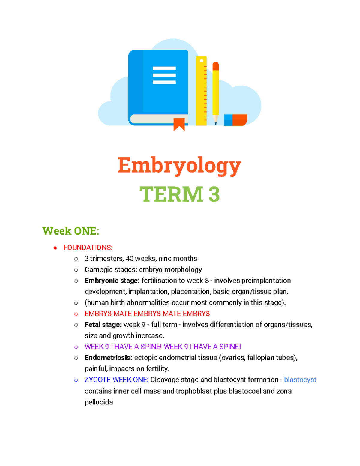 Embro T3 - notes - Embryology TERM 3 Week ONE: FOUNDATIONS: 3 ...