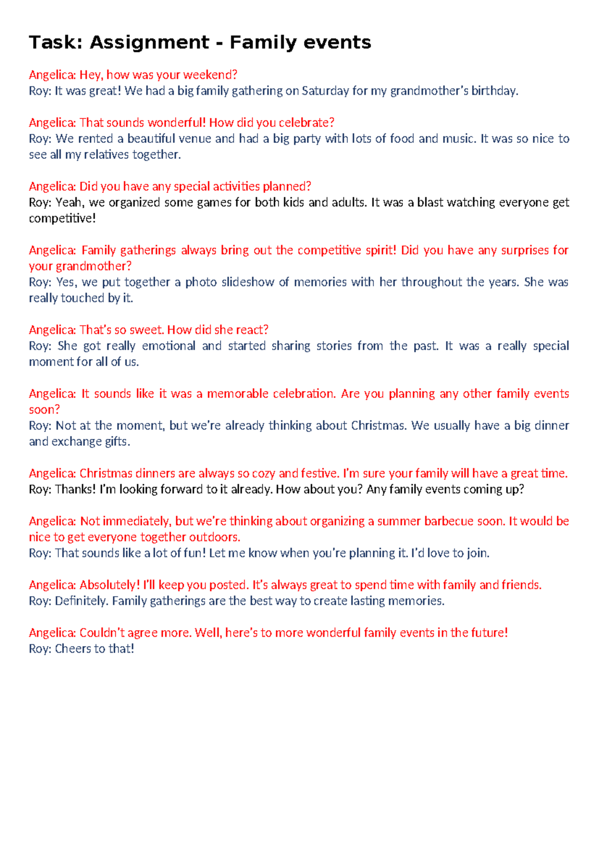 Semana 3 Task Assignment - Family events - Task: Assignment - Family ...