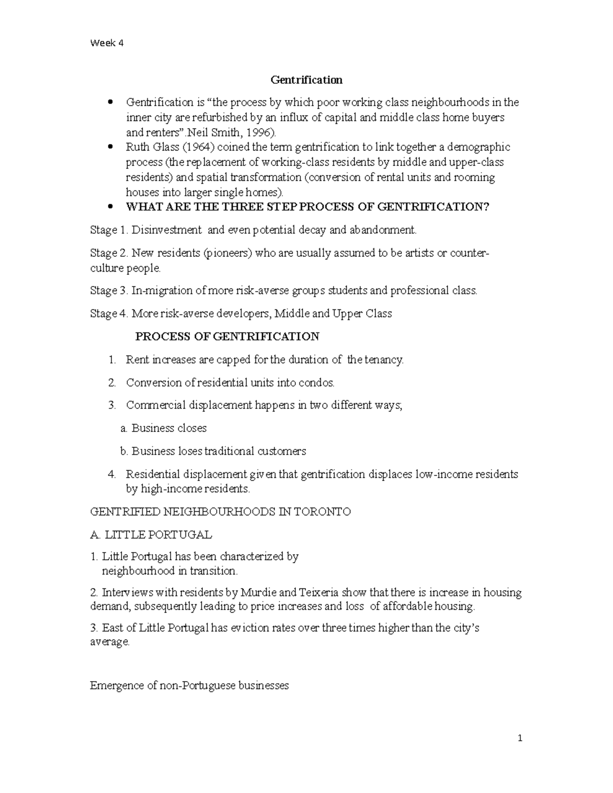 Week 4 Gentrification - notes - Gentrification Gentrification is “the ...