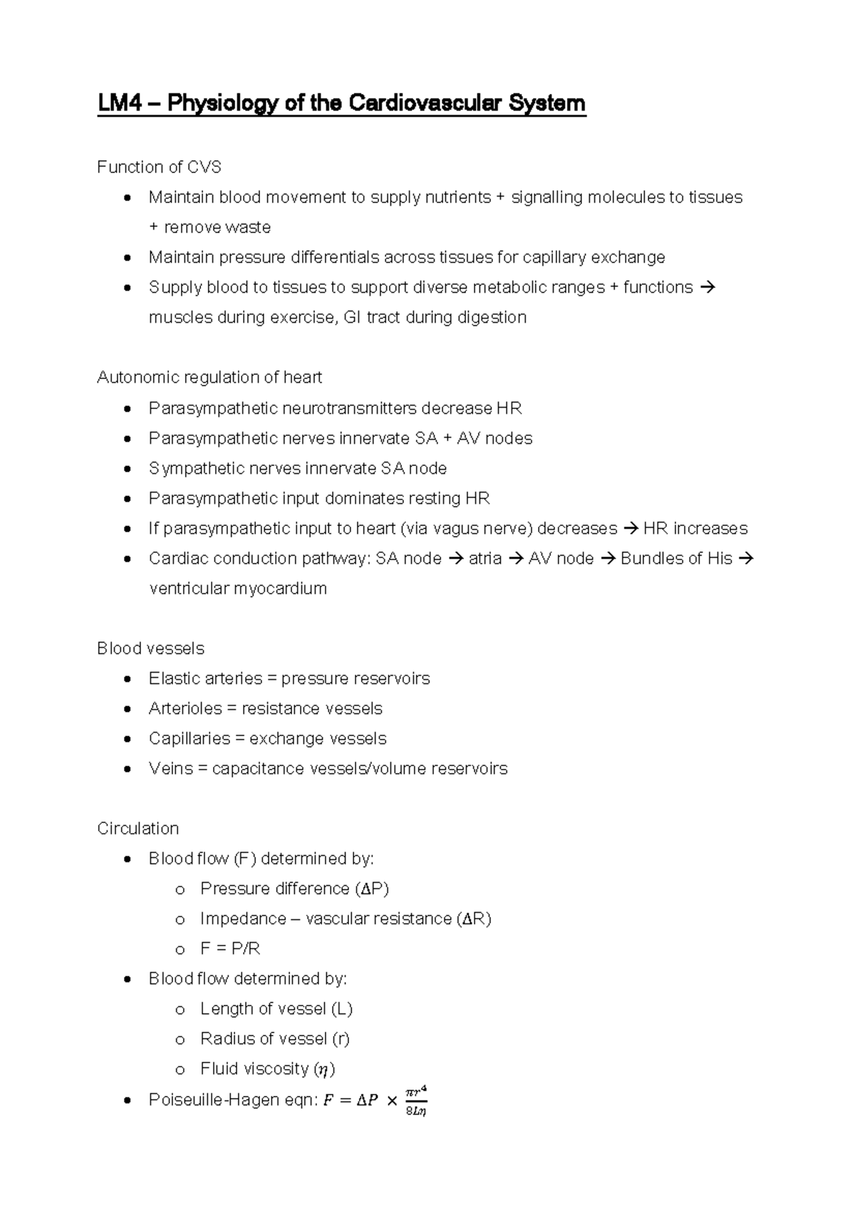 Lecture notes, Physiology of the Cardiovascular Systemrn - LM4 ...