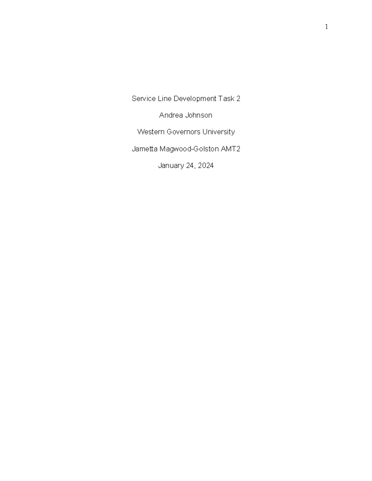 Service Line Development AMT 2 Task 2 - Service Line Development Task 2 ...