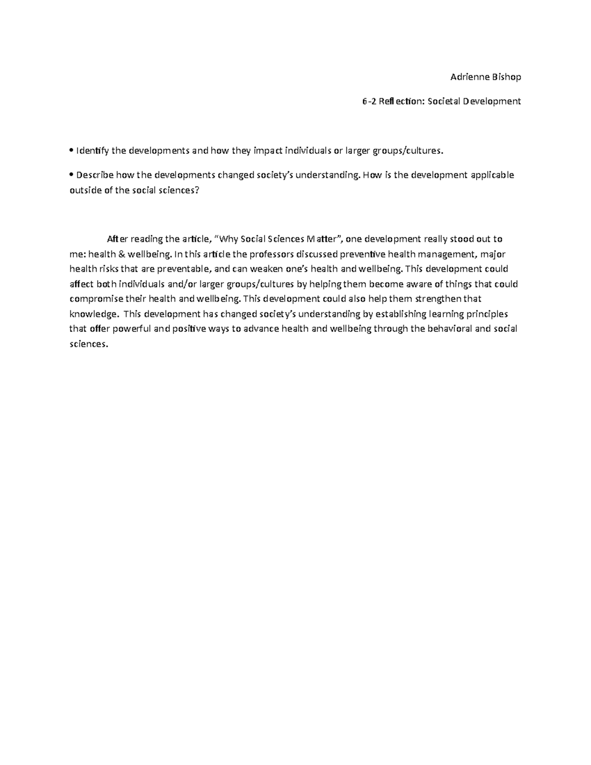 6-2 Reflection Societal Development - Adrienne Bishop 6-2 Reflection ...