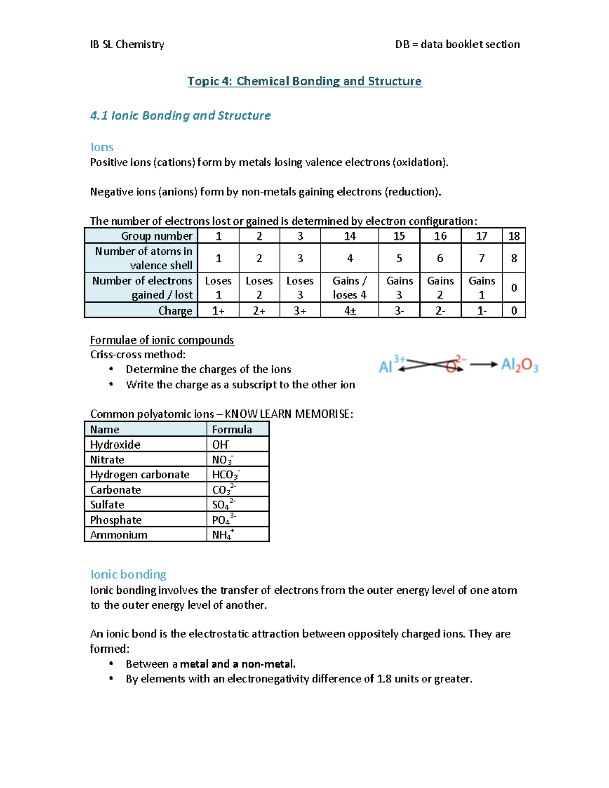Topic 4 Chemical Bonding and Structure - Topic 4: Chemical Bonding and ...