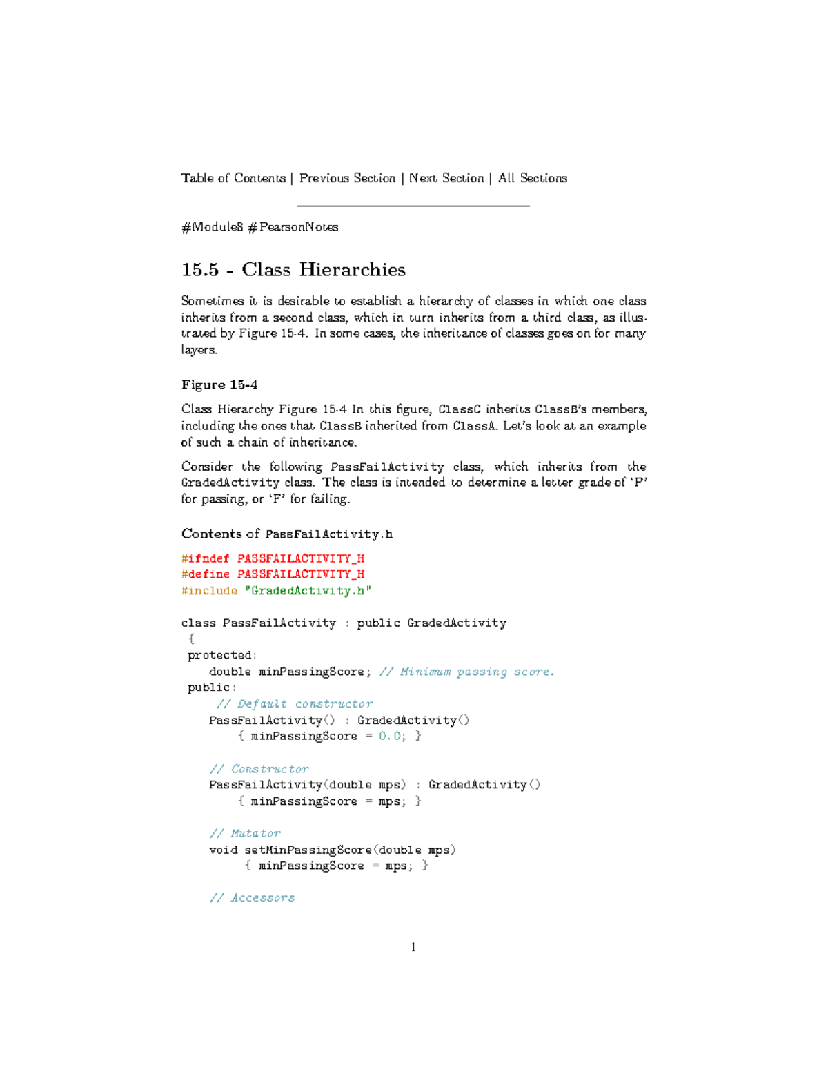 15.5 - Class Hierarchies - Table of Contents | Previous Section | Next Section | All Sections ...