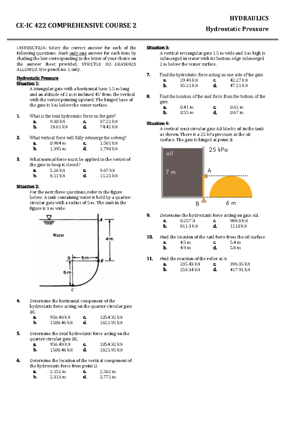 Week 2 Hydrostatic Pressure Handout - INSTRUCTION: Select the correct ...