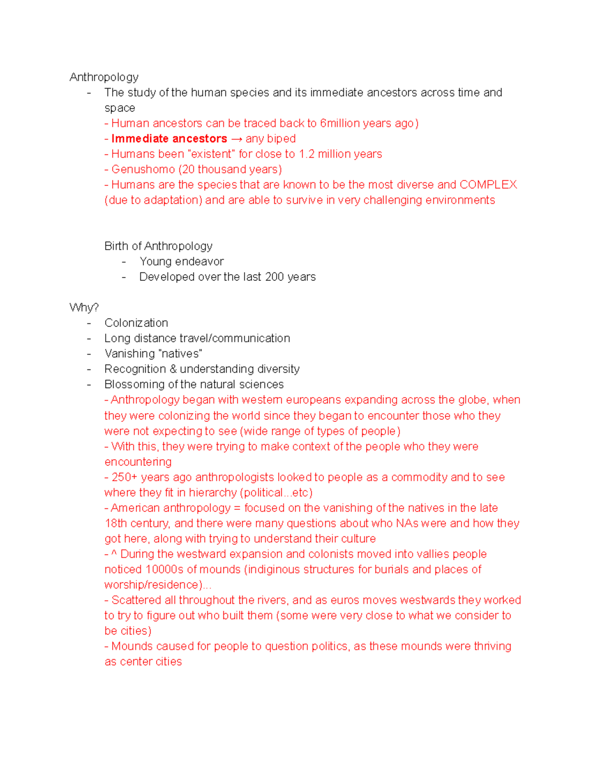 Anthropology Notes 1106 1-12 - Anthropology - The study of the human ...