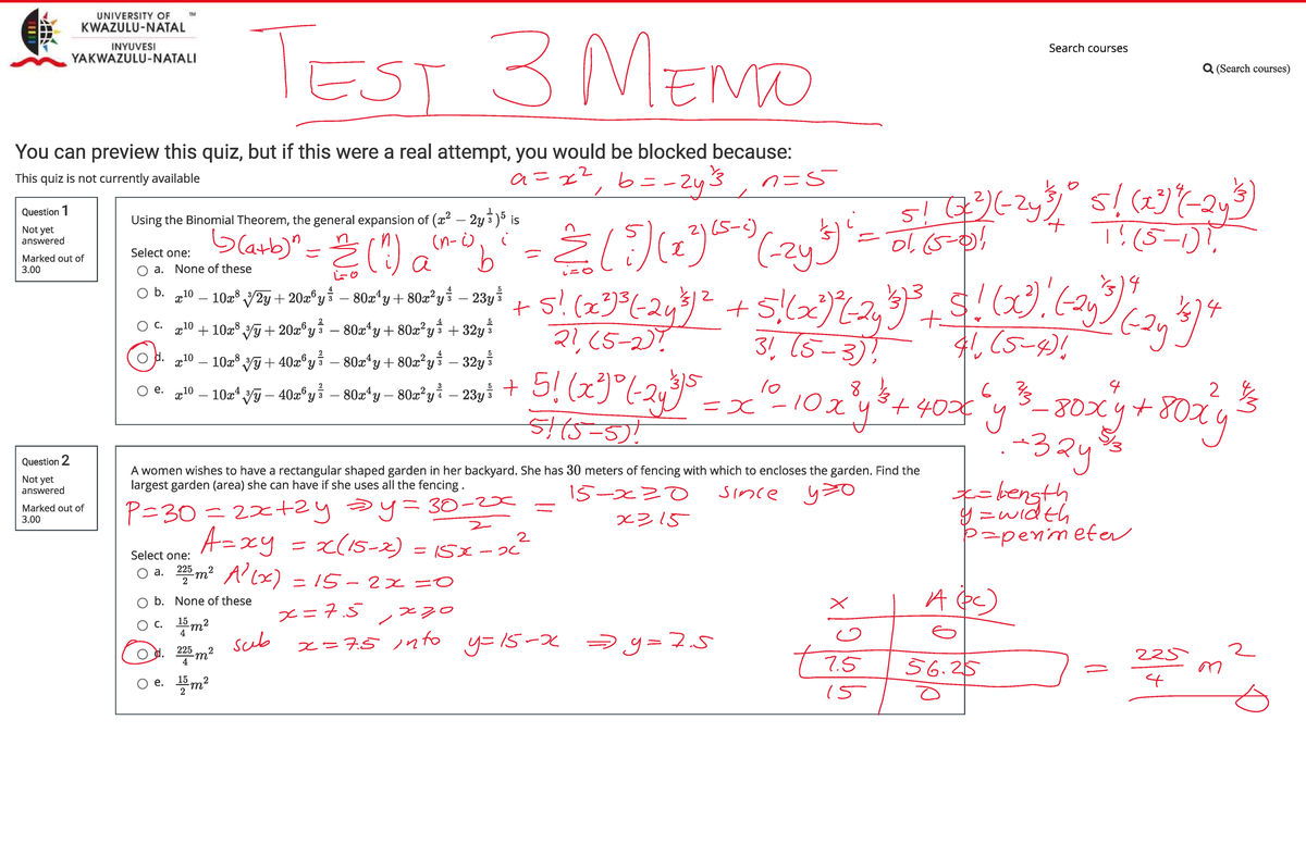 Test 3 Memo 2021 Math150eeeerrrr - MATH150 - Studocu