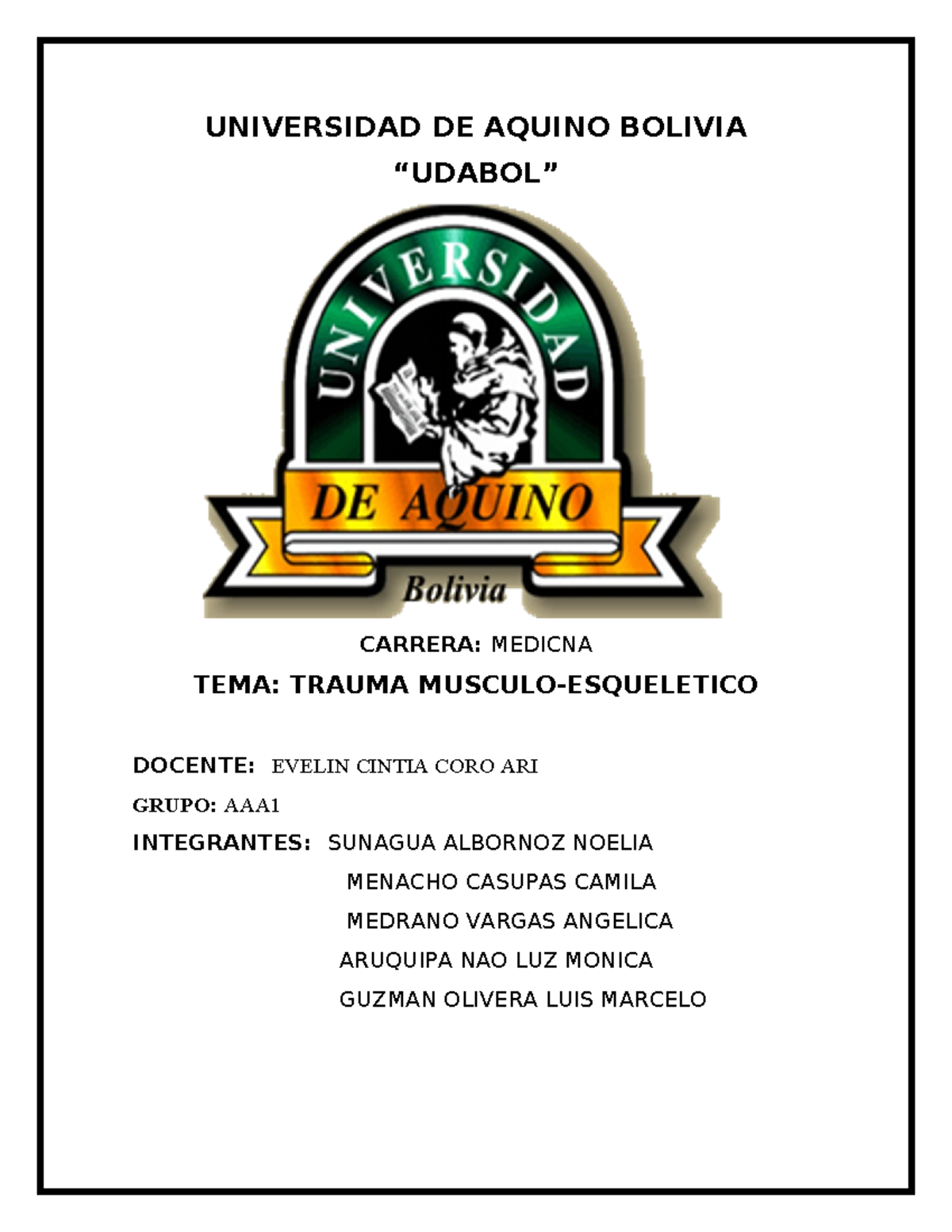 Trauma musculo-esqueletico - UNIVERSIDAD DE AQUINO BOLIVIA “UDABOL ...