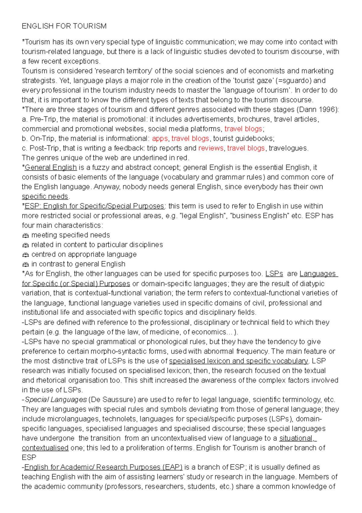 English for Tourism - ENGLISH FOR TOURISM has its own very special type ...