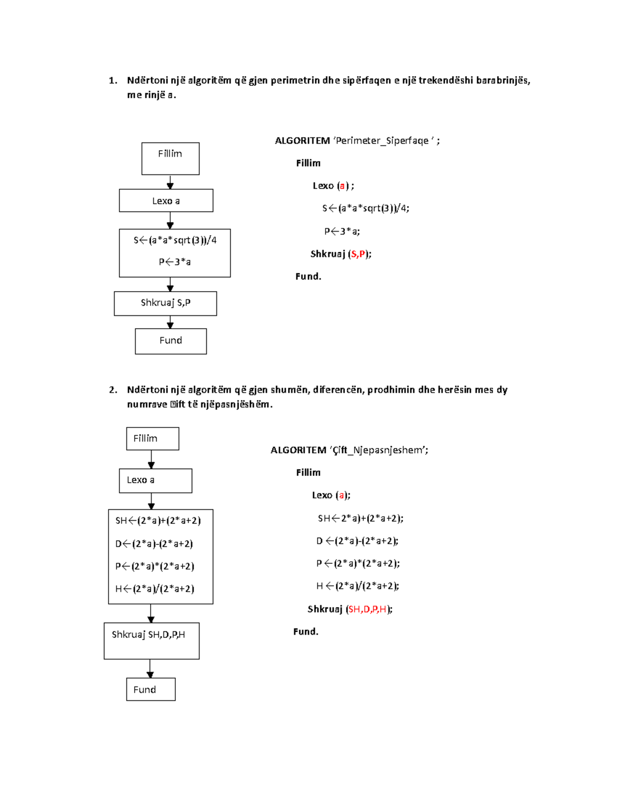 Detyre Algoritmet Lineare - Ndërtoni një algoritëm që gjen perimetrin ...